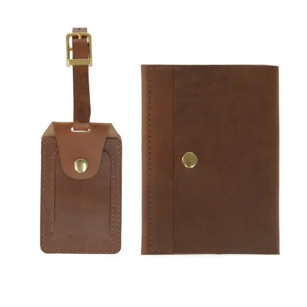 VIDA VIDA Luxe Tan Leather Luggage Tag & Passport Holder Set - Brown