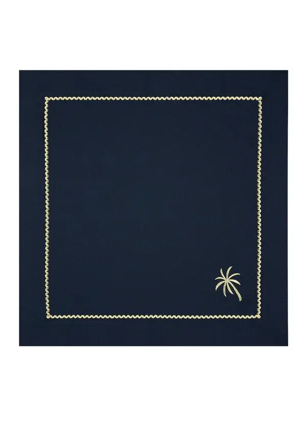 ROUMÉLIE ORIENTALE Navy Embroidered Napkin Set Of Four Navy Palm Charm - Blue