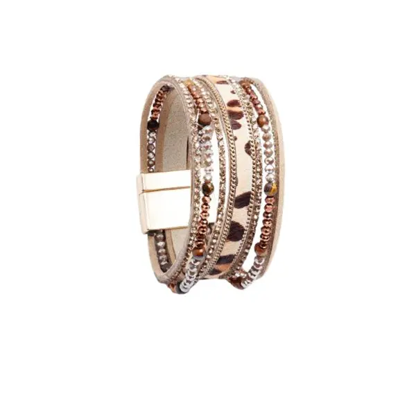 Saachi Beaded Animal Fur Bracelet - Brown