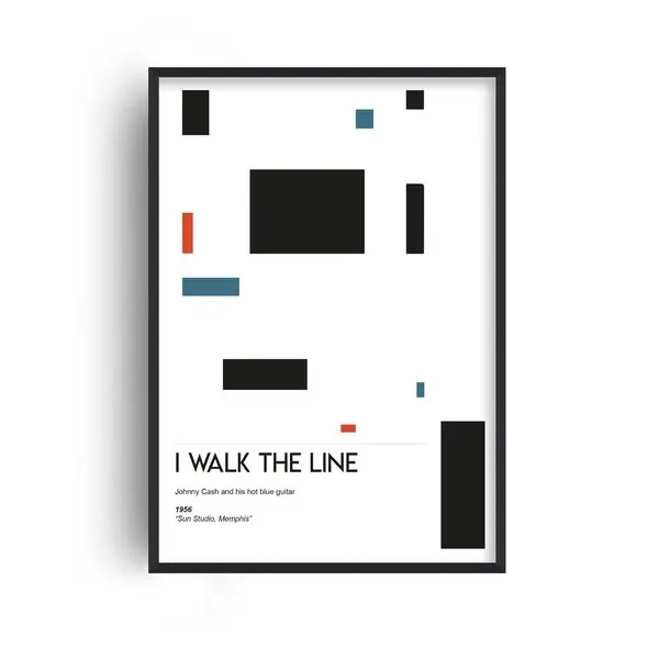 FANCLUB Black / Blue / Red I Walk The Line Rock And Roll Graphic Giclée Art Print A2 - Black/blue/red