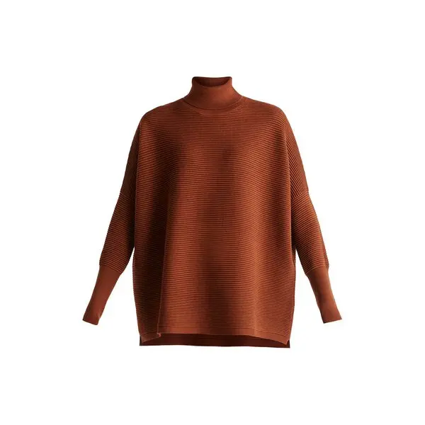 PAISIE Turtleneck Ribbed Jumper - Brown