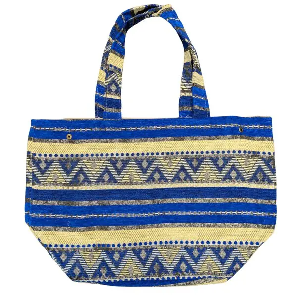 BERBER LEATHER Neutrals The Nador Large Expandable Fabric Tote - Blue