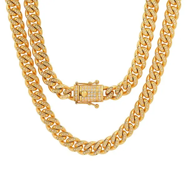 STEELTIME Stainless Steel 18k Plated 10mm Miami Cuban Link Cz Iced Out Chain With Box Clasp 24 Inch - Gold