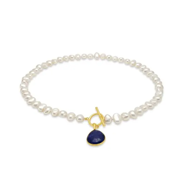 PEARLS OF THE ORIENT ONLINE Blue / White Clara Cultured Freshwater Pearls Necklace With Lapis Lazuli Gold Vermeil Drop - Blue/white