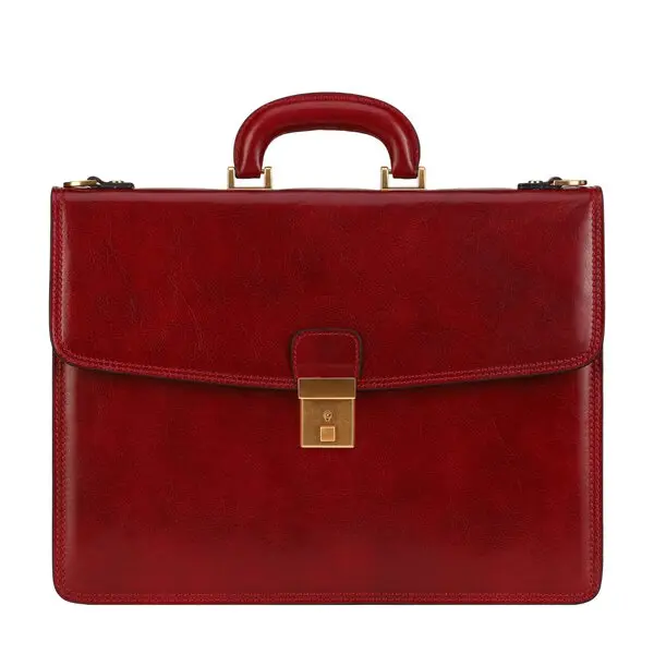 TIME RESISTANCE Leather Briefcase The Sound Of The Mountain - Red