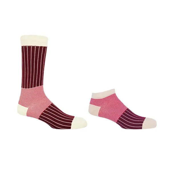 PEPER HAROW - MADE IN ENGLAND Oxford Stripe Burgundy Luxury Crew & Trainer ’s Socks Bundle - Red