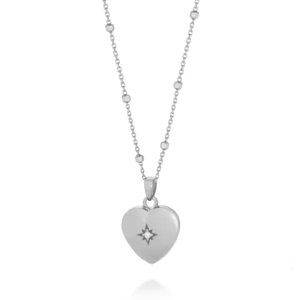 NELLOU JEWELLERY Starlight Heart Locket Necklace Sterling - Silver
