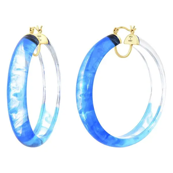 GOLD & HONEY Gold / Blue Tie Dye Lucite Hoops In Blue - Gold/blue
