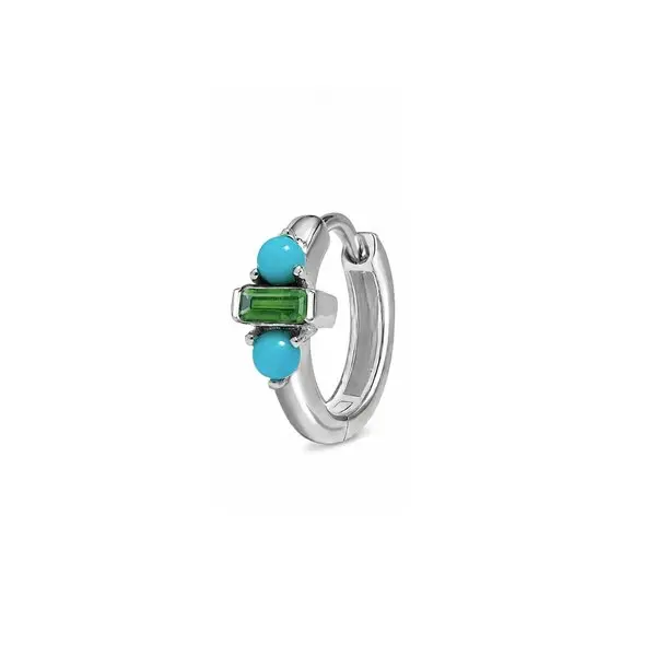 ZOHREH Silver / Green / Blue Green Tourmaline & Turquoise Huggie Hoop Earring Sterling Silver - Silver/green/blue