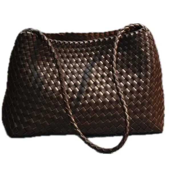 RIMINI Hand Weaving Vegan Leather Shoulder Bag 'suzy' Dark - Brown