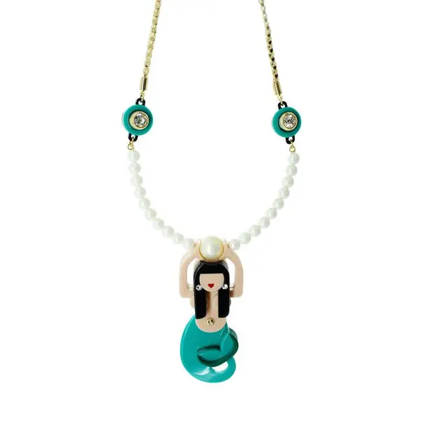 GISSA BICALHO Handmade Acrylic Necklace Mermaid And Pearls Pink - Orange