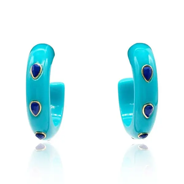 MICHAEL NASH JEWELRY Neutrals / Genevieve Turquoise Resin Hoop Earrings With Faceted Lapis Glass Pear Stones - Blue