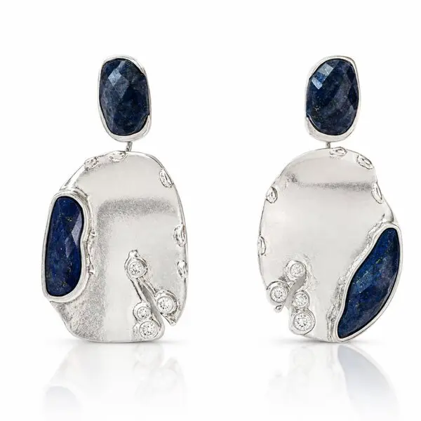 RARE MATTERS JEWELRY Cascade Natural Lapis Gemstone Silver Earring - Blue