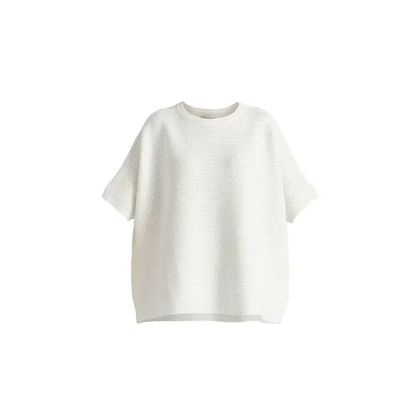 PAISIE Short Sleeve Ribbed Jumper - White