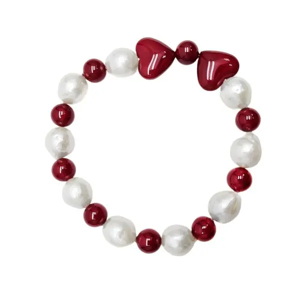 FARRA Freshwater Pearl With Heart Bowknot Bracelet - Red