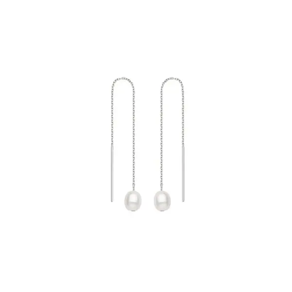 VANCHI Eira Pearl Drop Threader Earrings - Silver