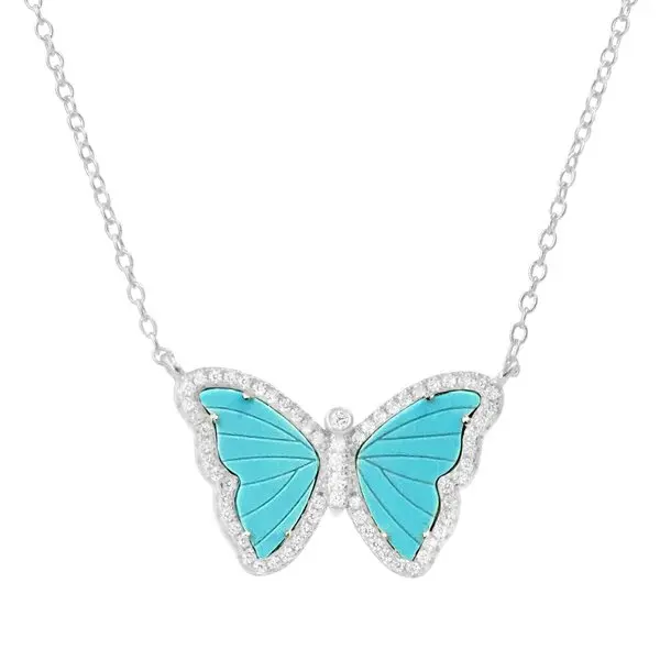 KAMARIA Turquoise Butterfly Necklace With Crystals - Silver