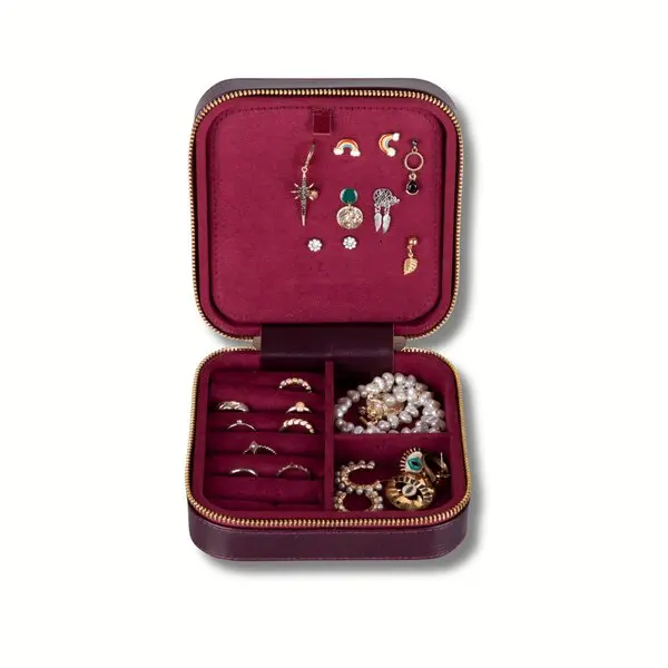 LEATHERE Luxury Travel Jewelry Box – Burgundy Palermo - Red