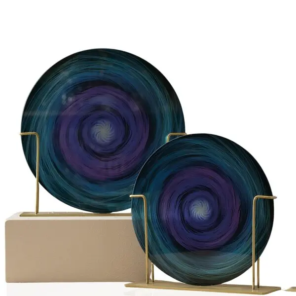MARLETH Midnight Rainbow Spiral Glass Decorative Plates Set