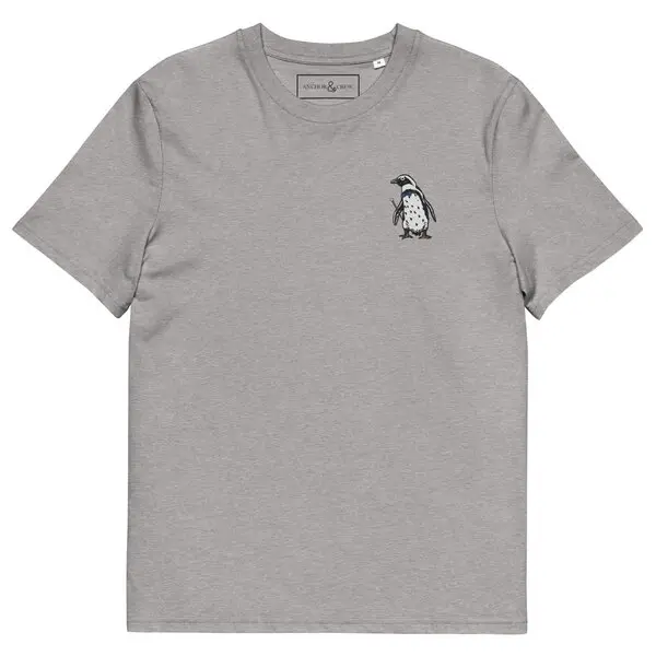 ANCHOR & CREW Heather Penguin Suit Actual Life Organic Cotton Embroidered T-shirt - Grey