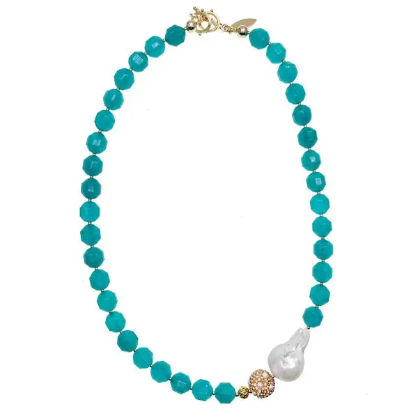 FARRA Baroque Pearl With Jade Simple Short Necklace - Blue