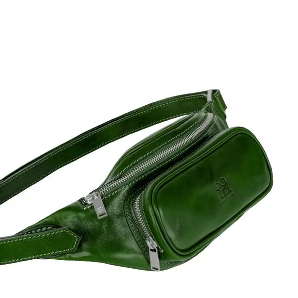 TIME RESISTANCE Leather Sling Bag Belly Bag In Independent People - Green