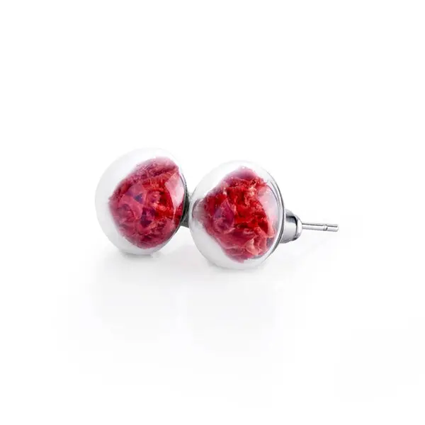 MY LITTLE NATURE Stud Earrings With Natural Moss - Red