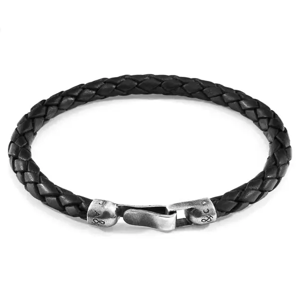 ANCHOR & CREW Midnight Skye Silver & Braided Leather Bracelet - Black