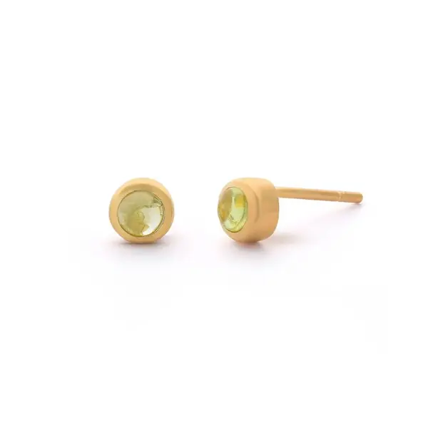 NELLOU JEWELLERY Peridot Mini Gem Dot August Birthstone Earrings Gold Plated Sterling Silver - Green