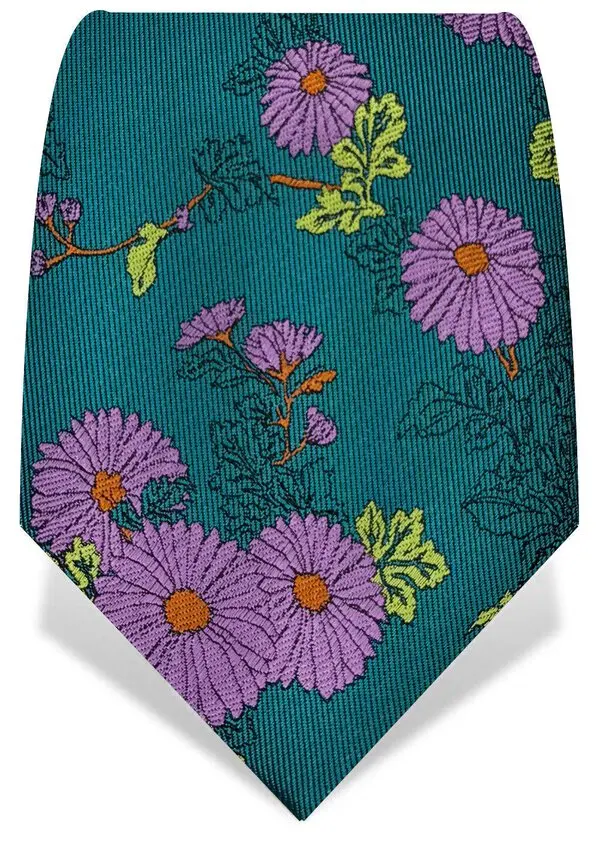 GRESHAM BLAKE Turquoise & Purple Daisy Tie - Blue