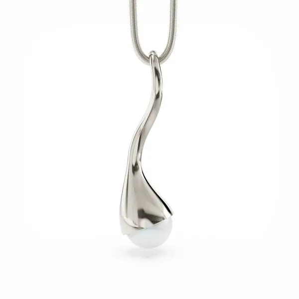 LINDA FIORE Bella Solid Necklace With Large Freshwater Pearl - Silver