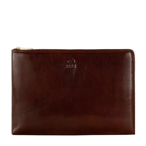 TIME RESISTANCE Leather Clutch Purse In The Brothers Karamazov - Brown