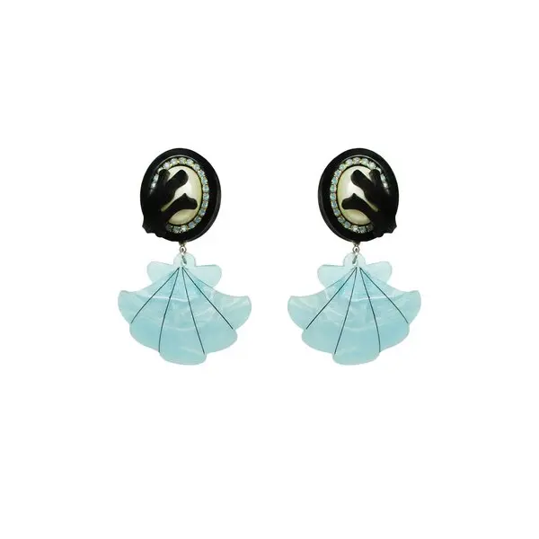 GISSA BICALHO Handmade Acrylic Earrings Shell & Pearl Nacre - Blue
