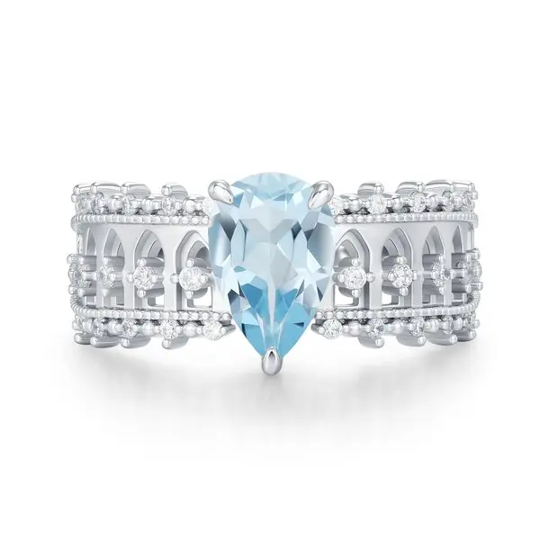 AZURA JEWELRY NEW YORK Sanctum Aurelian Sky Blue Topaz Ring White Gold Vermeil - Silver