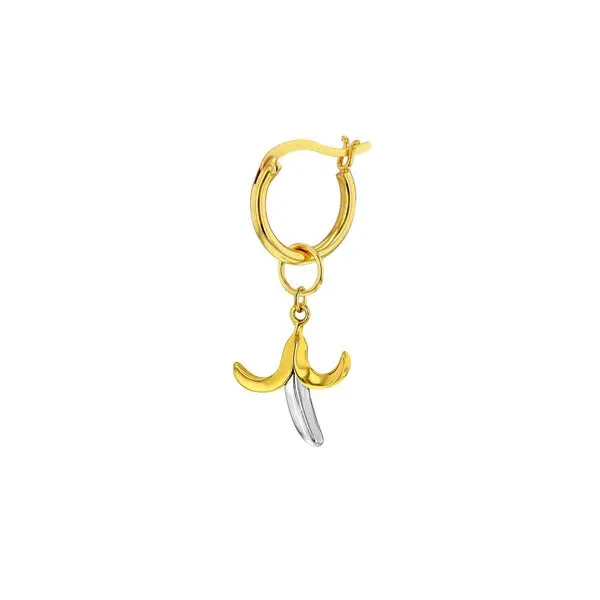 TRUE ROCKS Silver / Gold 2 Tone 18kt Gold Plated & Sterling Silver Mini Banana Charm On Gold Hoop - Silver/gold
