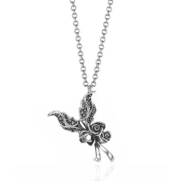 UNALOE Sterling Rose & Leaf Necklace – Handmade Floral Statet Jewelry - Silver