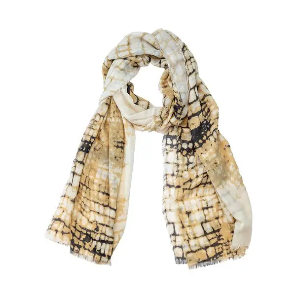 CIRCULAR PATH Neutrals Croc Print Scarf Cream - Black
