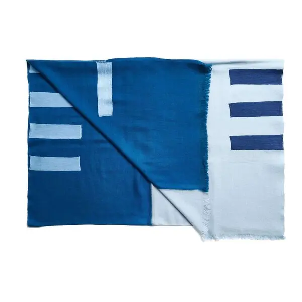 STUDIO VARIOUSLY Harbor Hand Embroidered Modern Artisanal Scarf - Blue