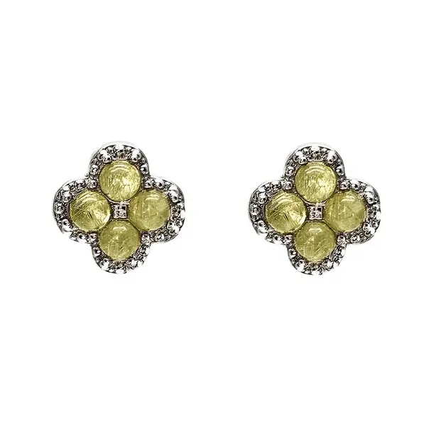 FARRA Minimalist Flower Shaped Prehnite Stud Earrings - Green