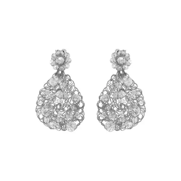 LAVISH BY TRICIA MILANEZE Neutrals / Clear & Aurora Handmade Crochet Earrings - Silver