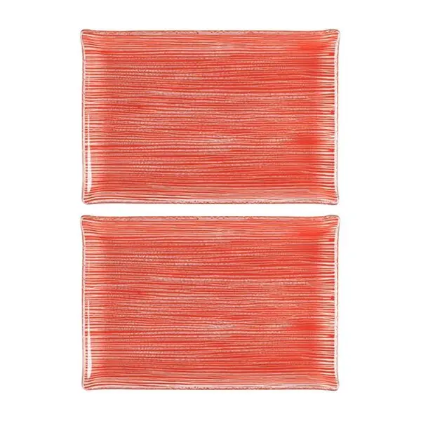 Turgla Home Glass Dinnerware Rectangular Glass Plate Set Of Two - Red
