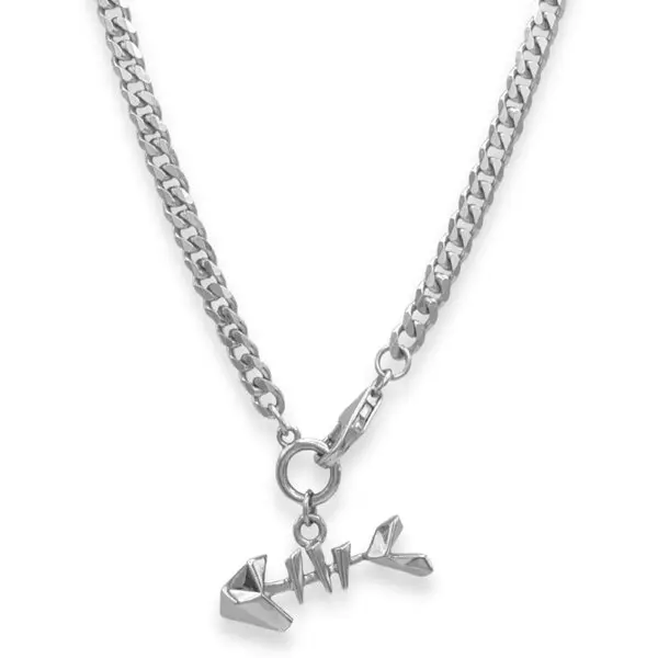 FRENVYRN Mars Sterling Cuban Chain Necklace With Fish Bone - Silver