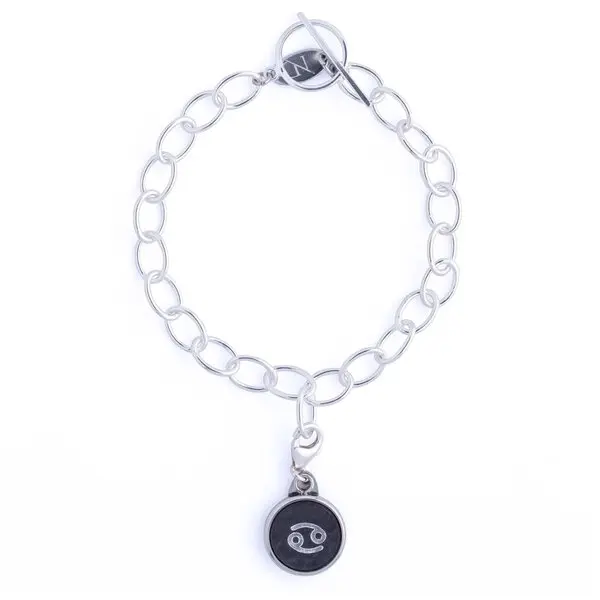N'DAMUS LONDON Cancerian Zodiac Sterling & Leather Curb Bracelet - Silver