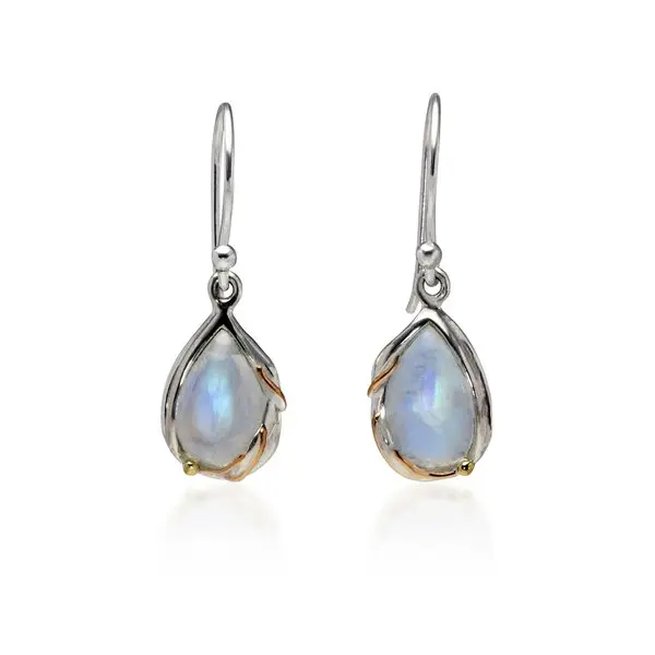 ISLA SILVER Handmade Rainbow Moonstone Droplet Earrings - Silver