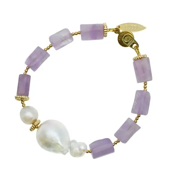 FARRA Amethyst & Baroque Pearl Bracelet - Yellow