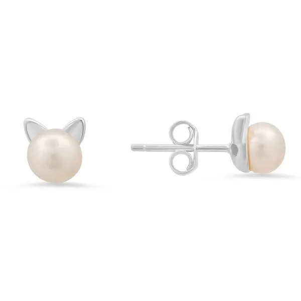 KYLIE HARPER Sterling Kitty Cat Pearl Stud Earrings - Silver