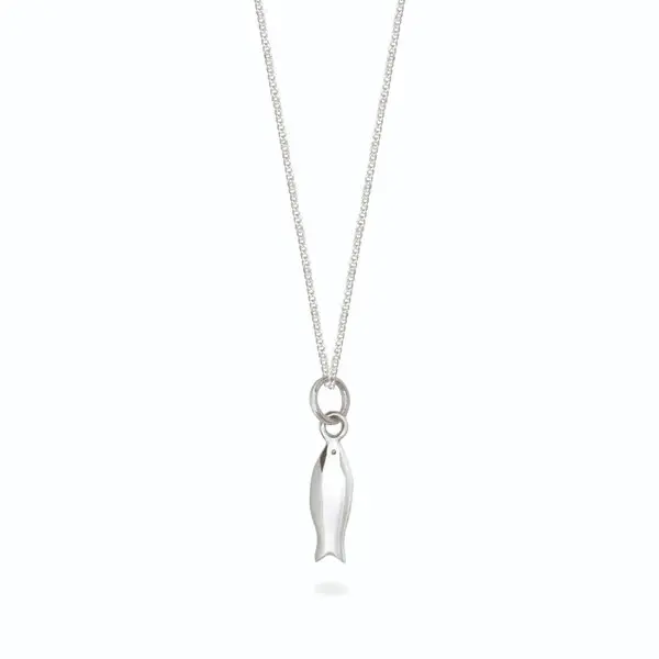 LIME TREE DESIGN Tiny Fish Pendant Necklace Sterling Silver - Gray
