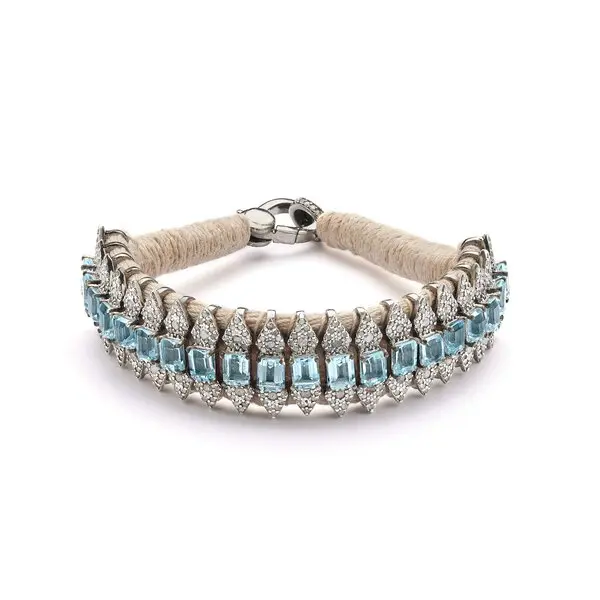 CARAVAN OF STONES Neutrals Saint-tropez Sand Thread Bracelet With Single Cut Diamonds & Topaz - Blue
