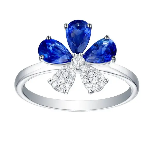 ARTISAN White / Blue Blue Sapphire Gemstone & Diamond Floral Ring In 18k White Gold - White/blue