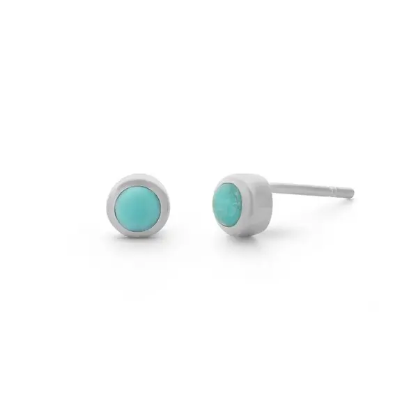 NELLOU JEWELLERY Turquoise Mini Gem Dot December Birthstone Earrings Sterling Silver - Blue